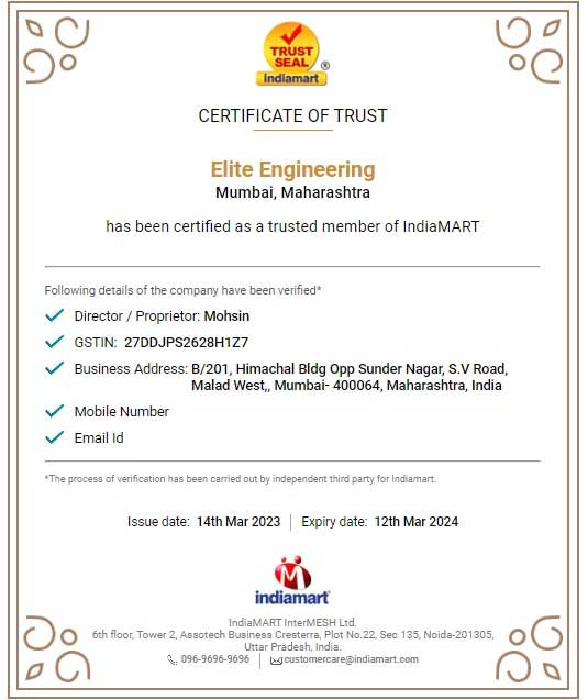 Elite Engineering Mechanical Seals | Certification